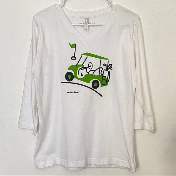 Marushka | Tops | Marushka 0 Cotton White Tshirt With Green Golf Cart ...